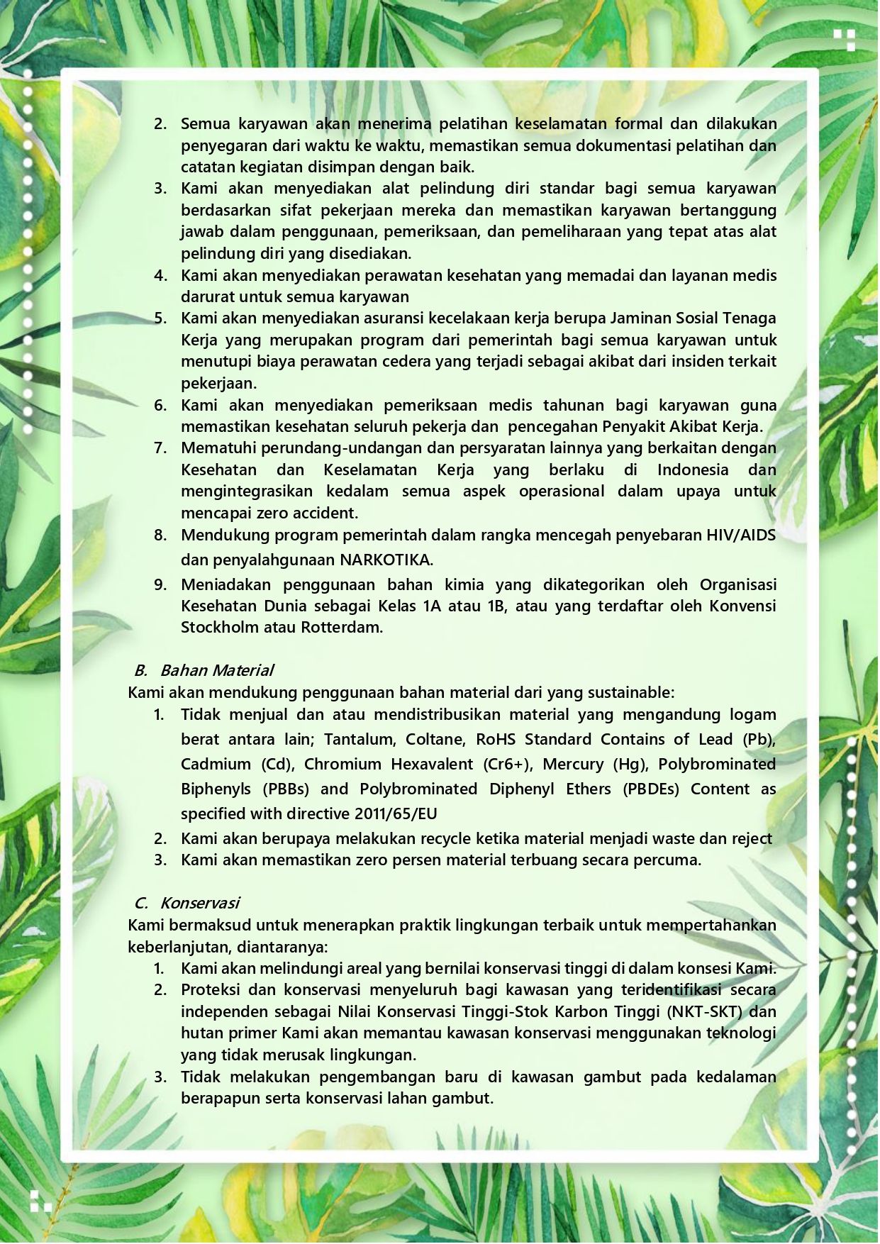 Sustainability Policy | PT Indochemical Citra Kimia (Indochem)